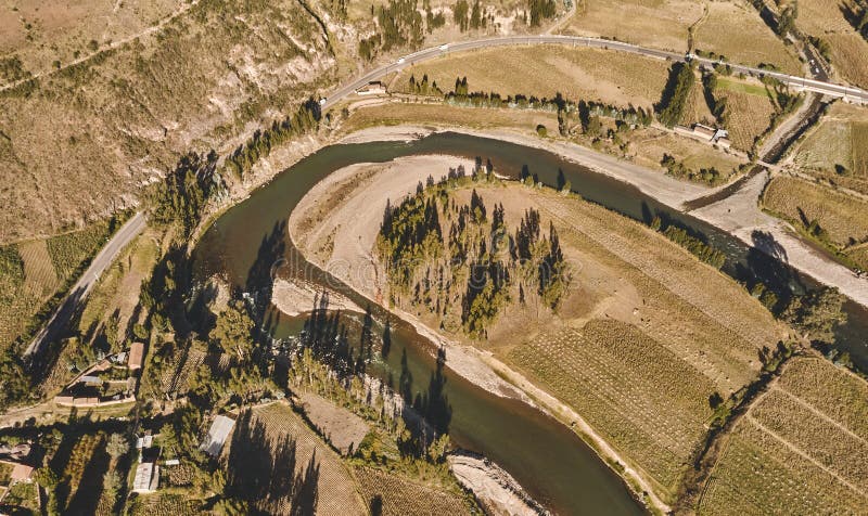 Aerial Landscape Panoramic View To Urubamba River and Sacred Valley ...