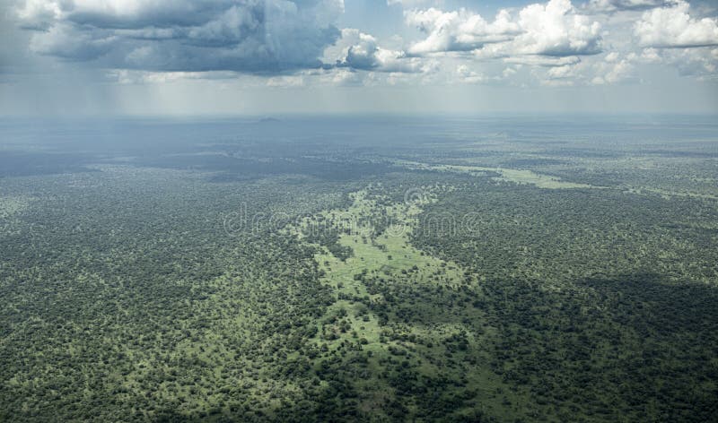 Aerial Landscape of South Sudan with Thunderstorms and Rain Over ...