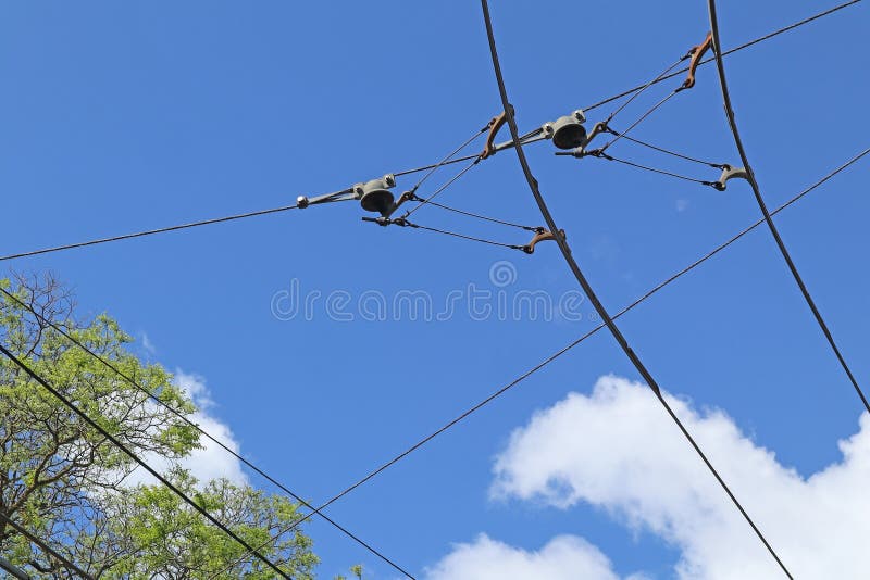 Aerial Lead Cables of the Trolley Car Stock Photo - Image of wire ...