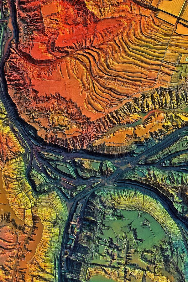 Aerial LiDAR GIS Map of a Floodplain Highlighting Elevation Drainage ...