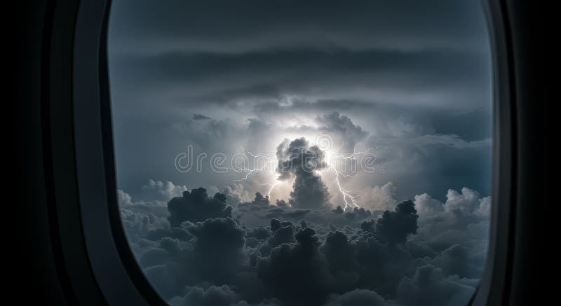 Aerial Lightning Strike: Dramatic Cloudscape Viewed through Airplane ...