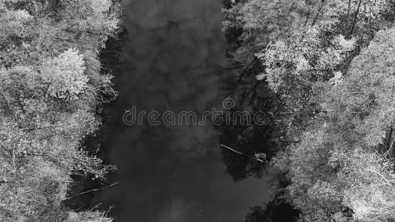 Aerial Look Down View on River in Black and White Stock Image - Image ...