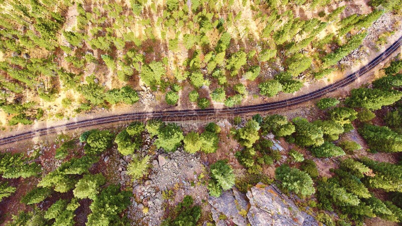 Aerial Looking Down at Train Tracks through Forest Stock Photo - Image ...