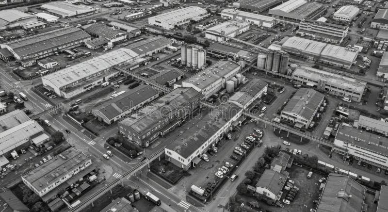 Aerial Monochrome View of Industrial Complex Stock Illustration ...