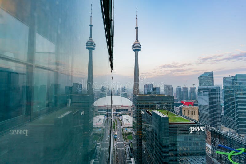 Aerial Morning View of the Toronto Downtown and CN Tower with ...