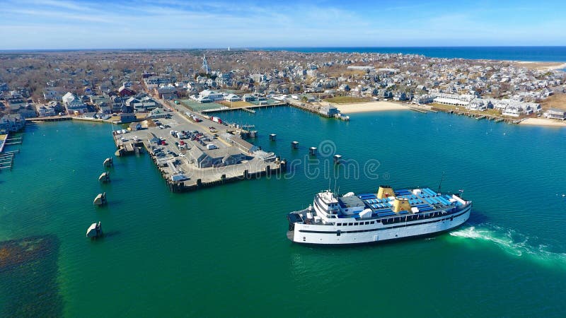 Aerial at Nantucket Island Showing the Arrival of the Ferry from Woods ...