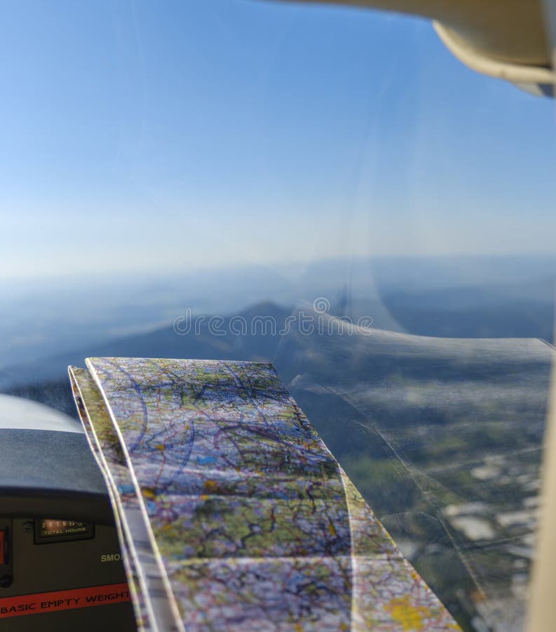 Aerial Navigation with Map Inside Aircraft Cockpit Stock Image - Image ...