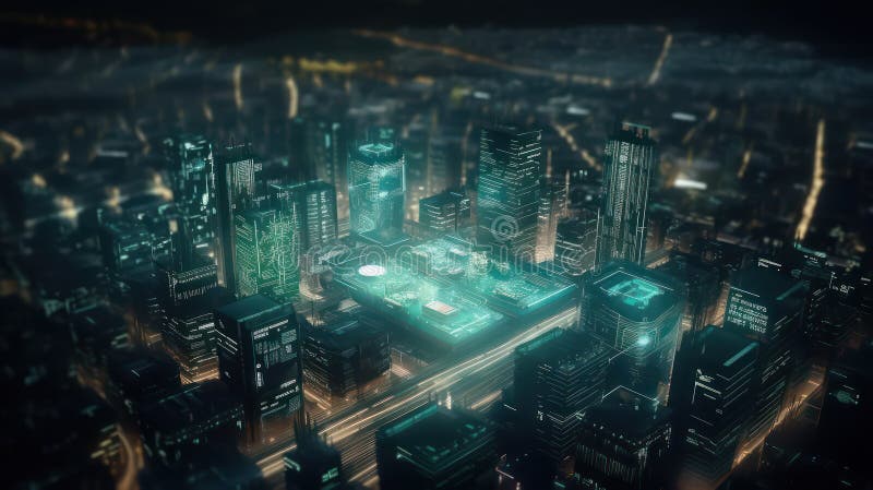 Network and Connection Technology Concept with a City at Night Time ...