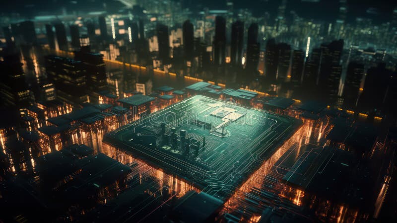 Network and Connection Technology Concept with a City at Night Time ...