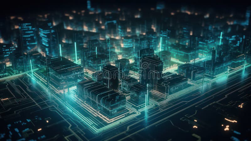 Network and Connection Technology Concept with a City at Night Time ...