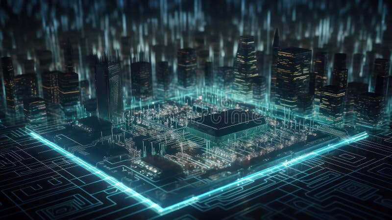 Network and Connection Technology Concept with a City at Night Time ...