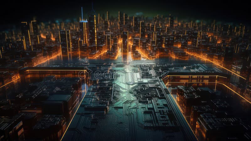 Network and Connection Technology Concept with a City at Night Time ...