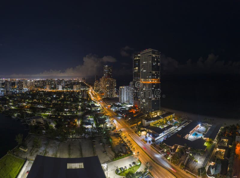Aerial Night Image Miami Dade Sunny Isles Beach FL Stock Image - Image ...