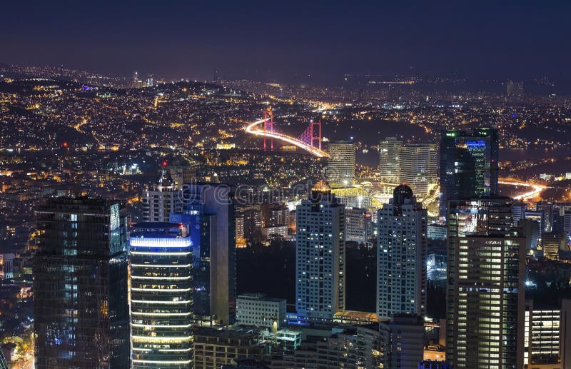 Aerial Night Panoramic View of Istanbul, Turkey Editorial Image - Image ...
