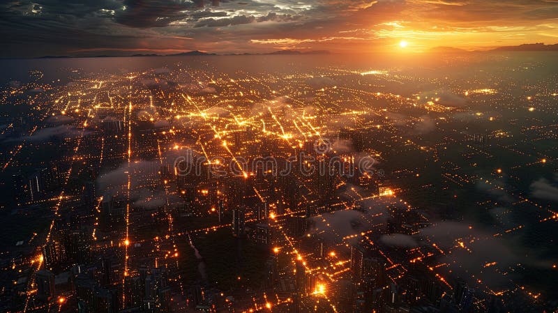 Aerial Night Scene City Infrastructure for Telecommunication with Data ...