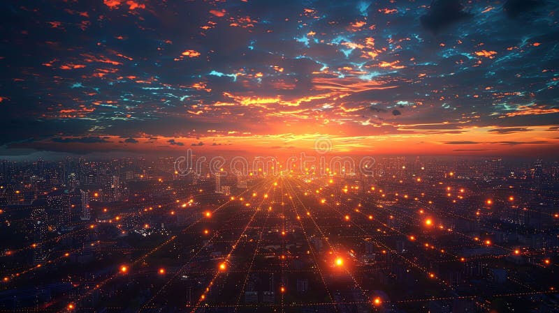 Aerial Night Scene City Infrastructure for Telecommunication with Data ...