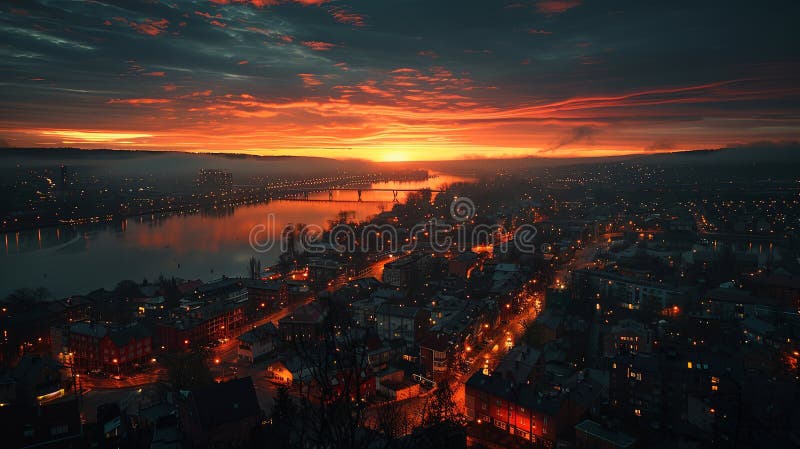 Aerial Night Scene City Infrastructure for Telecommunication with Data ...