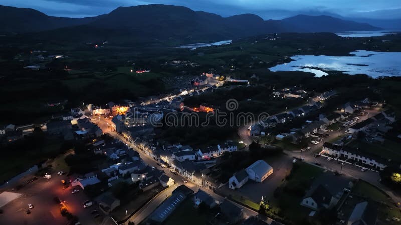 Aerial Night View of Ardara in County Donegal - Ireland Stock Video ...