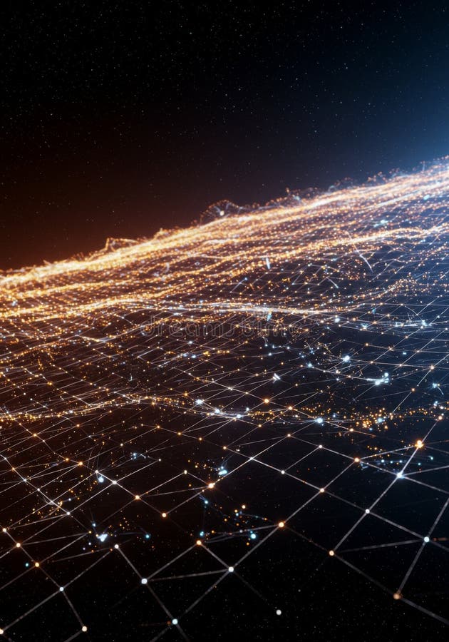 Aerial Night View of City Lights and Network Connections Stock ...