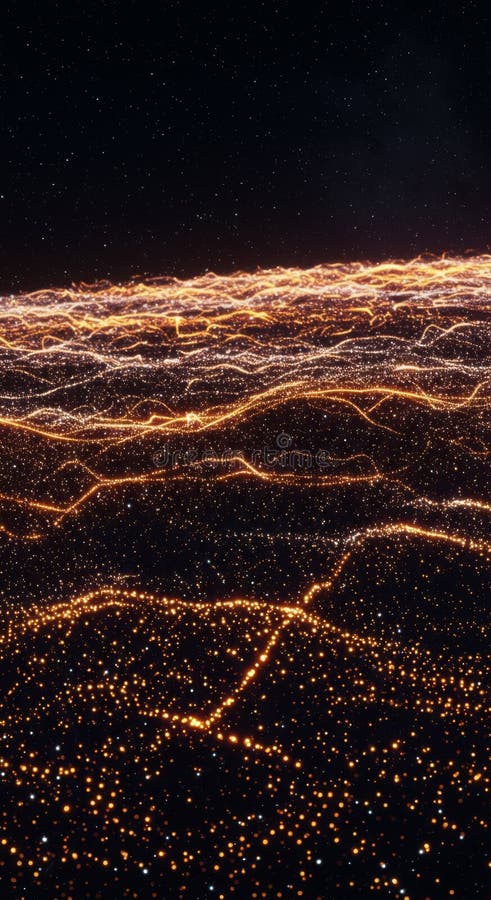 Aerial Night View of City Lights and Starry Sky Stock Illustration ...