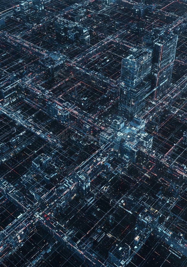 Aerial Night View of a City Lightscape Stock Illustration ...