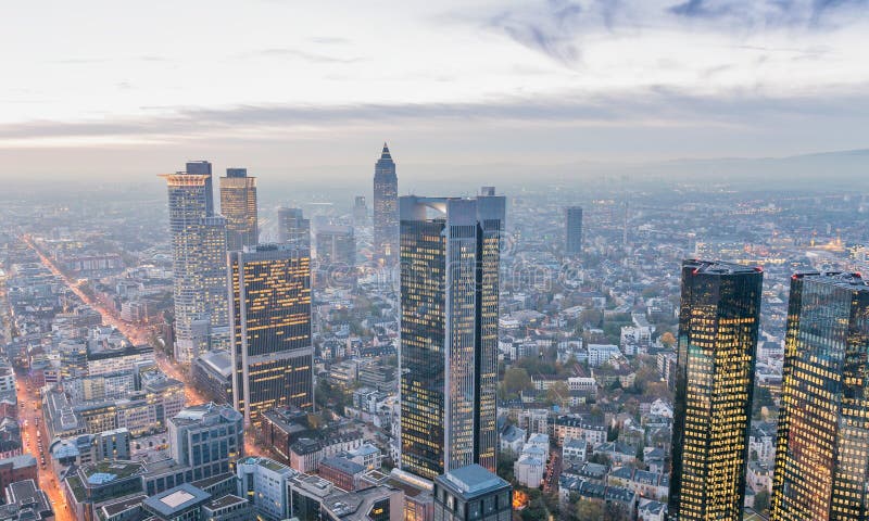 Aerial Night View of Frankfurt Skyline, Germany Stock Photo - Image of ...