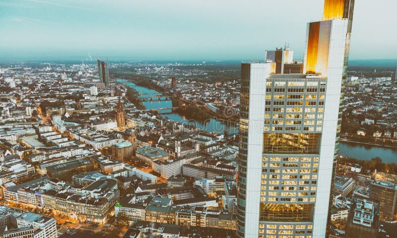 Aerial Night View of Frankfurt Skyline, Germany Stock Photo - Image of ...