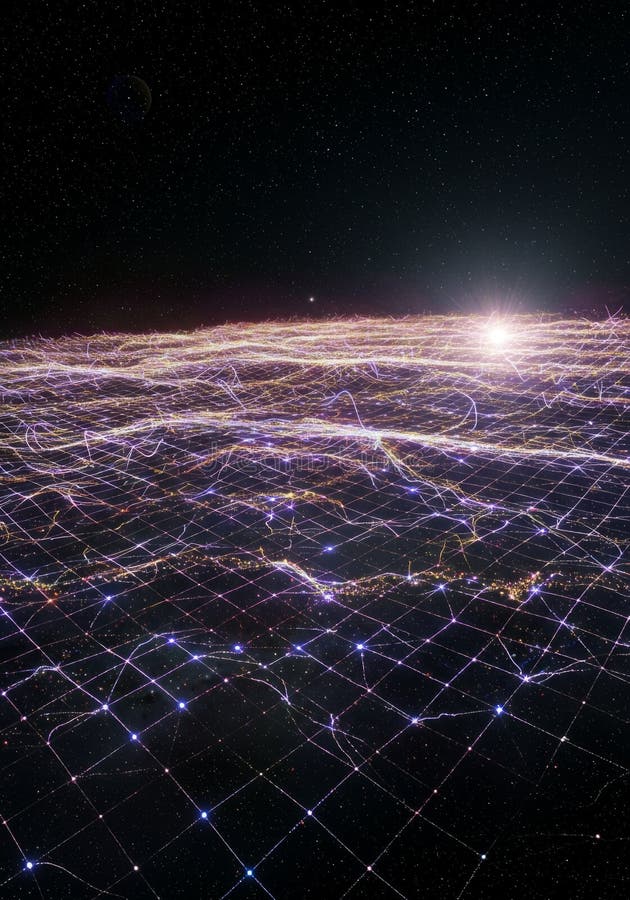 Aerial Night View of Illuminated Cityscape Under Starry Sky Stock ...