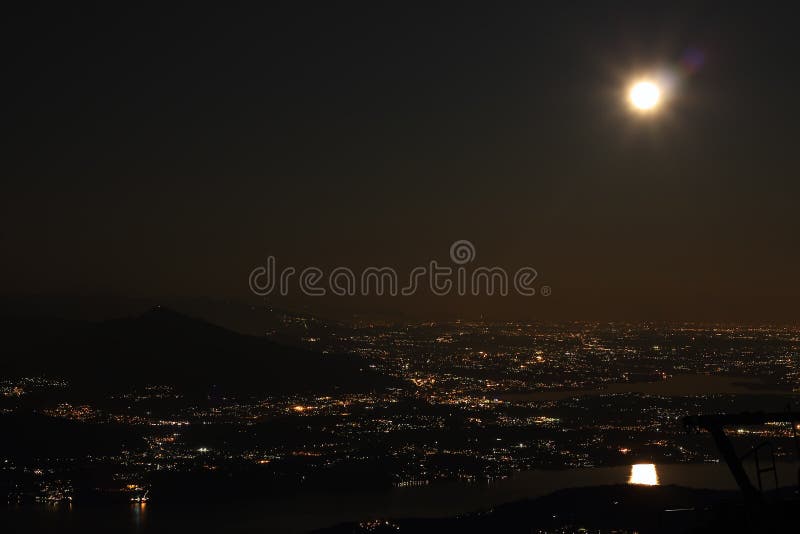 Aerial Night View, Lago Maggiore, Italy Stock Photo - Image of sight ...