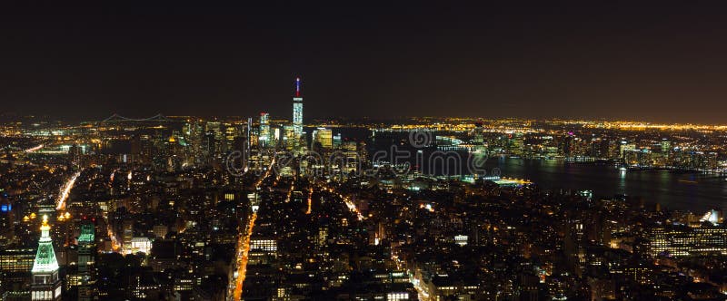 Aerial Night View of Manhattan Stock Photo - Image of night, exterior ...