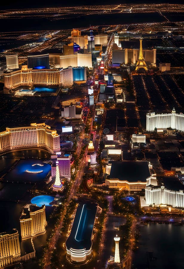 Aerial Night View of a Vibrant City Strip Stock Illustration ...