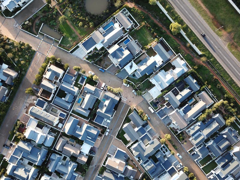 Aerial Over Houses in Suburban Development Stock Image - Image of roads ...