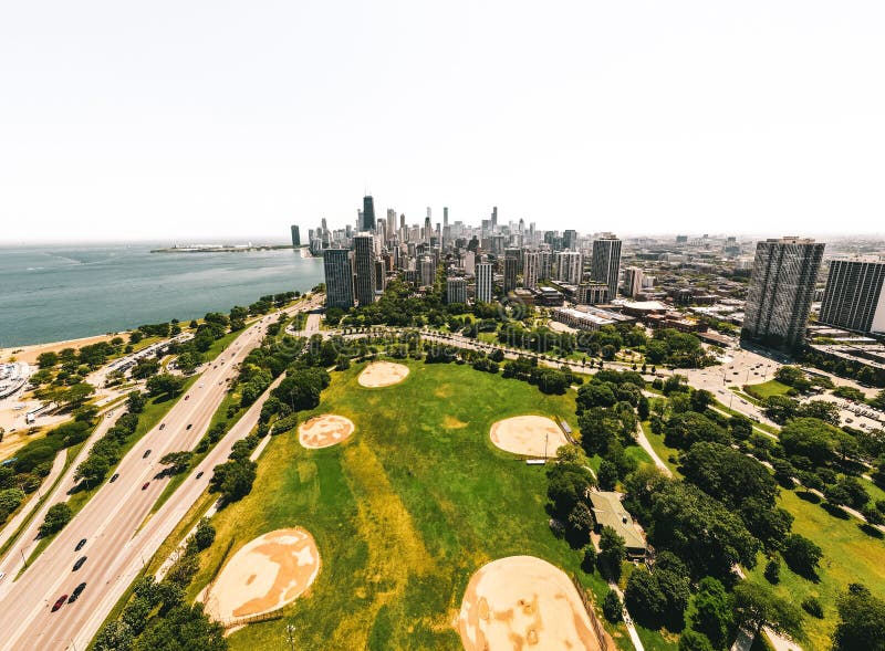 Aerial Overhead View of Chicago Skylines Stock Photo - Image of sight ...