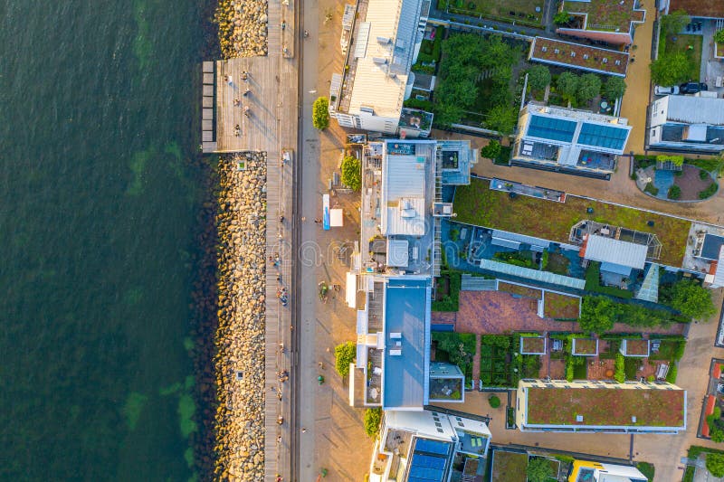 Aerial Overhead View of the Western Harbour District in Malmo, Sweden ...
