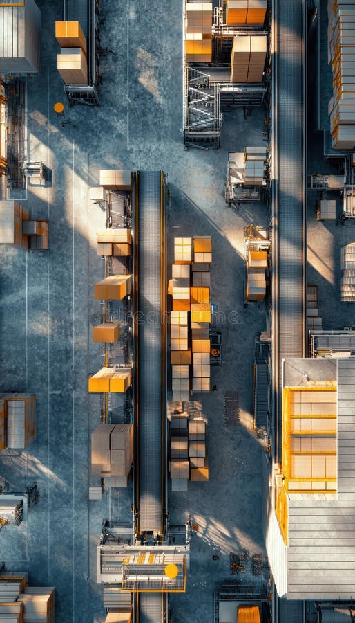 Aerial Overview of Automated Packaging Conveyor System in High-Capacity ...