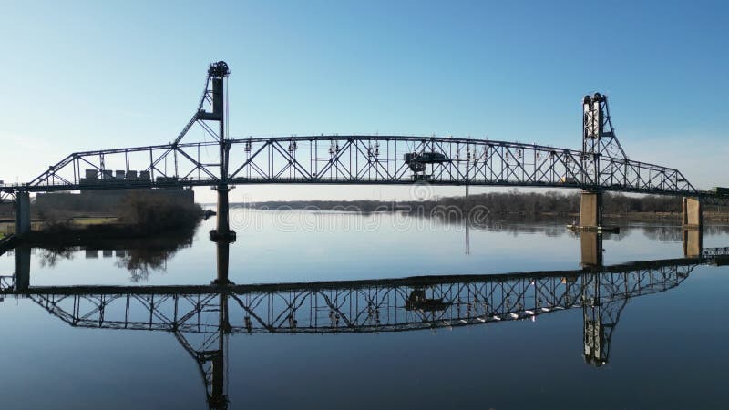 Aerial Pan Left Drone View of a Truss Bridge with a Beautiful ...