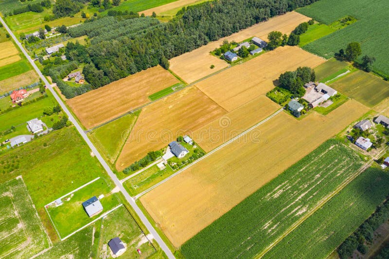 Aerial Panorama of Agricultural Fields - Plowed and with Crops on ...