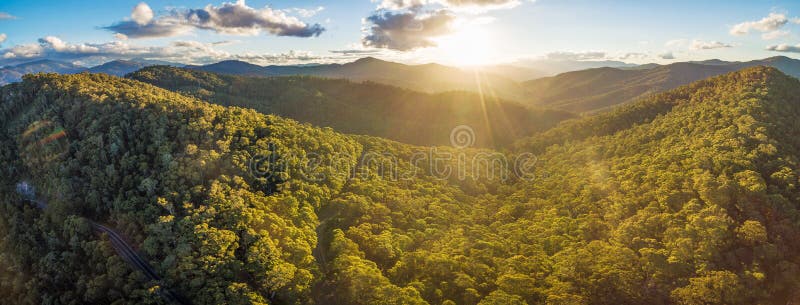 Aerial Panorama of Australian Alps at Sunset. Stock Image - Image of ...