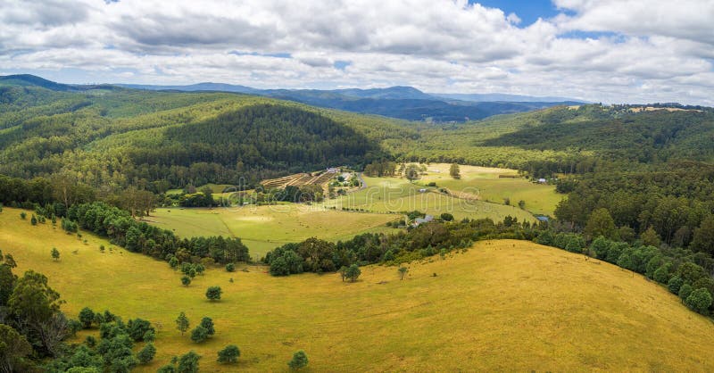 Aerial Panorama of Beautiful Countryside with Pastures and Fores Stock ...