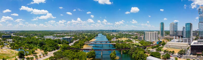 Aerial Panorama Colorado River at Downtown Austin Texas Stock Photo ...