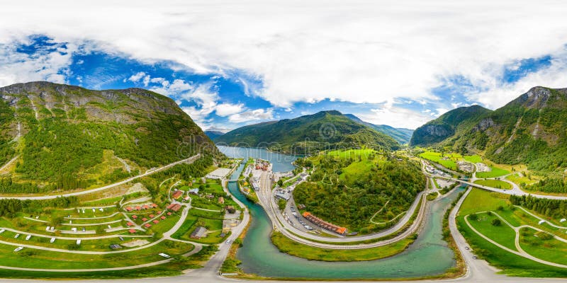 Aerial 360 Panorama Flam Norway Stock Photo - Image of port, tour ...