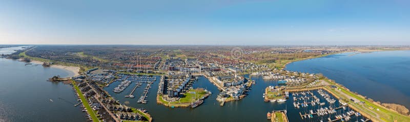 Aerial Panorama from the Harbor and Town Zeewolde in the Netherlands ...