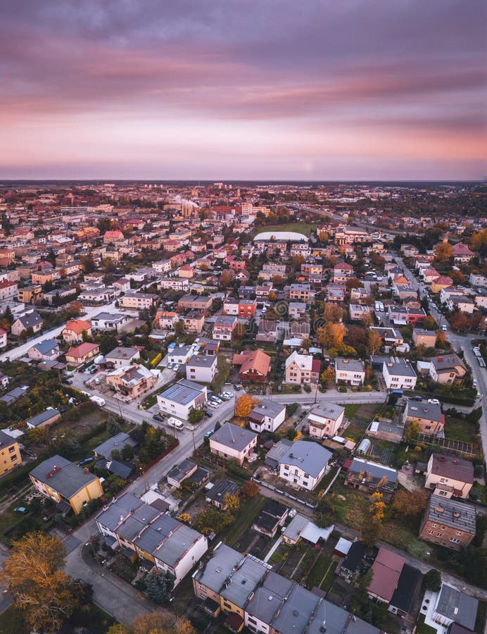 Aerial Panorama of Leszno at Sunset Stock Photo - Image of evening ...