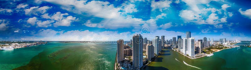Aerial Panorama of Miami and Brickell Key, Florida Stock Image - Image ...