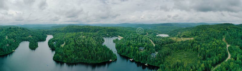 Aerial Panorama of Northern Forest in Cottage Area of Canada Stock ...