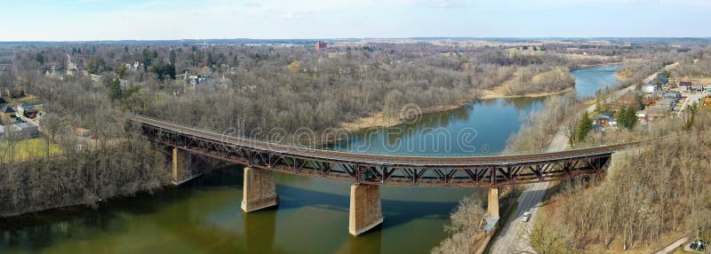Aerial Panorama of Paris, Ontario, Canada Railway Bridge Stock Image ...