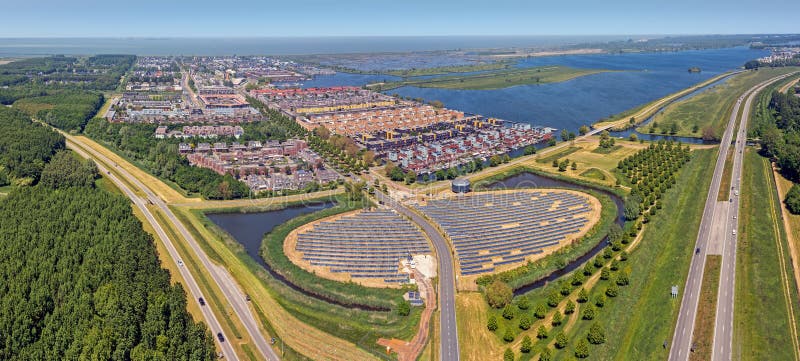 Aerial Panorama from a Solar Panel Farm with Unique Design in a Form of ...