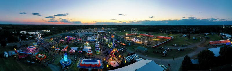 Aerial Panorama View of a Fair at Night Stock Image - Image of fair ...