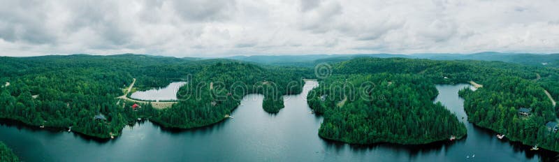 Aerial Panorama View of Northern Forest in Cottage Area of Canada Stock ...