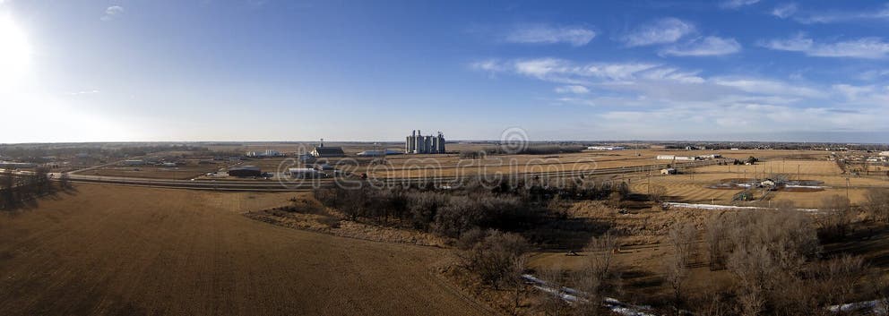 Aerial Panoramic Featuring a Grain Elevator in Mitchell, SD. Stock ...